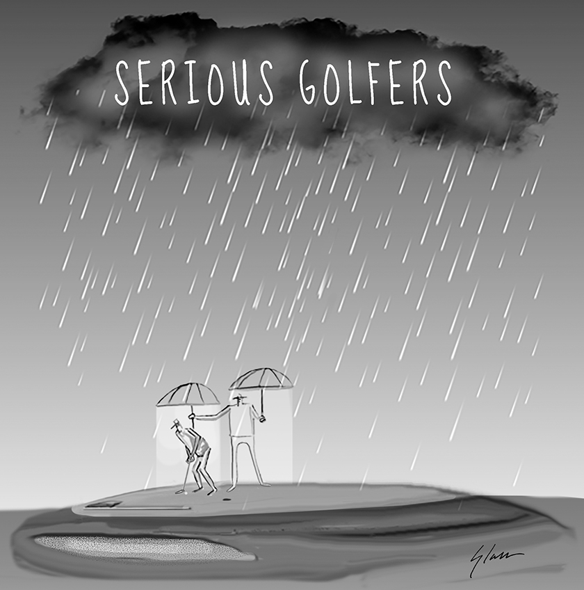Serious Golfers - GolfToons 6 is a golf cartoon about putting in the rain.
